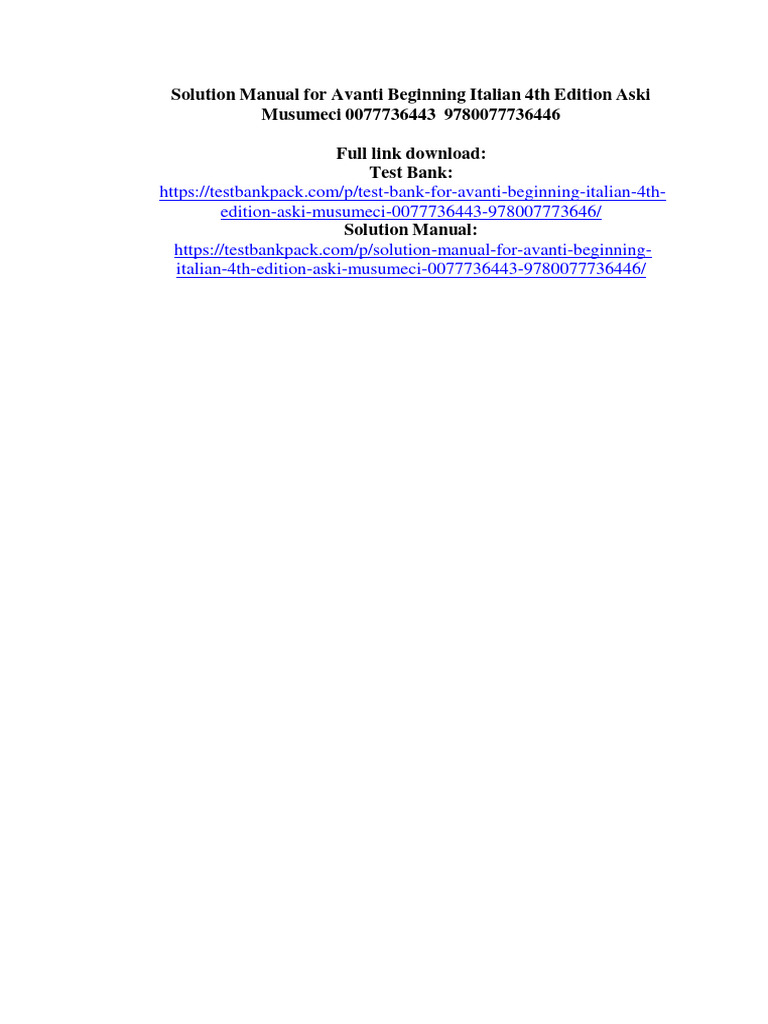 Solution Manual For Avanti Beginning Italian 4th Edition Aski Musumeci ...