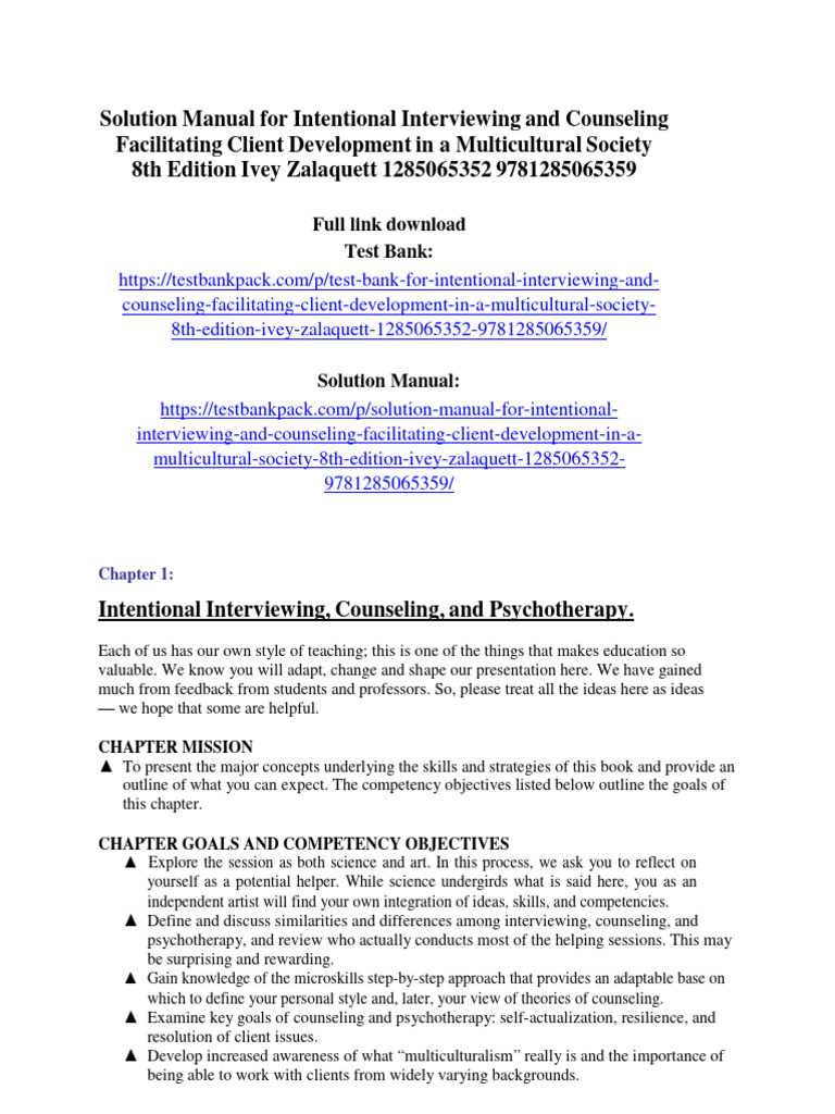 Solution Manual For Intentional Interviewing and Counseling Facilitating Client Development in A ...