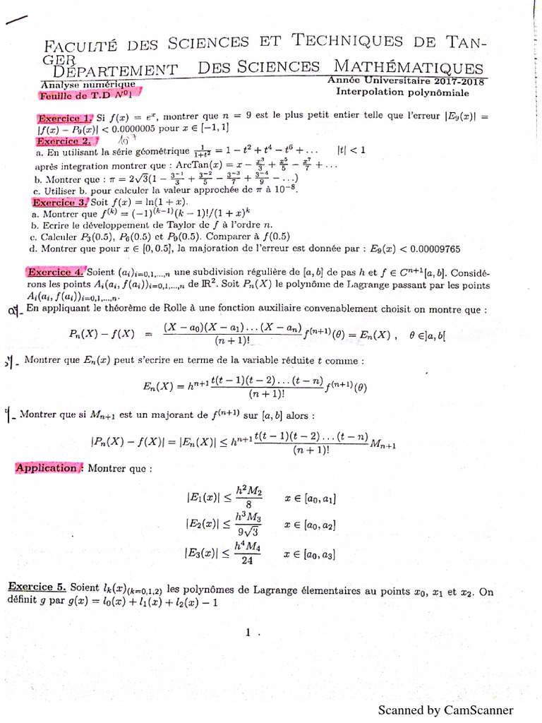 Analyse Numérique TD (Série 01) | PDF