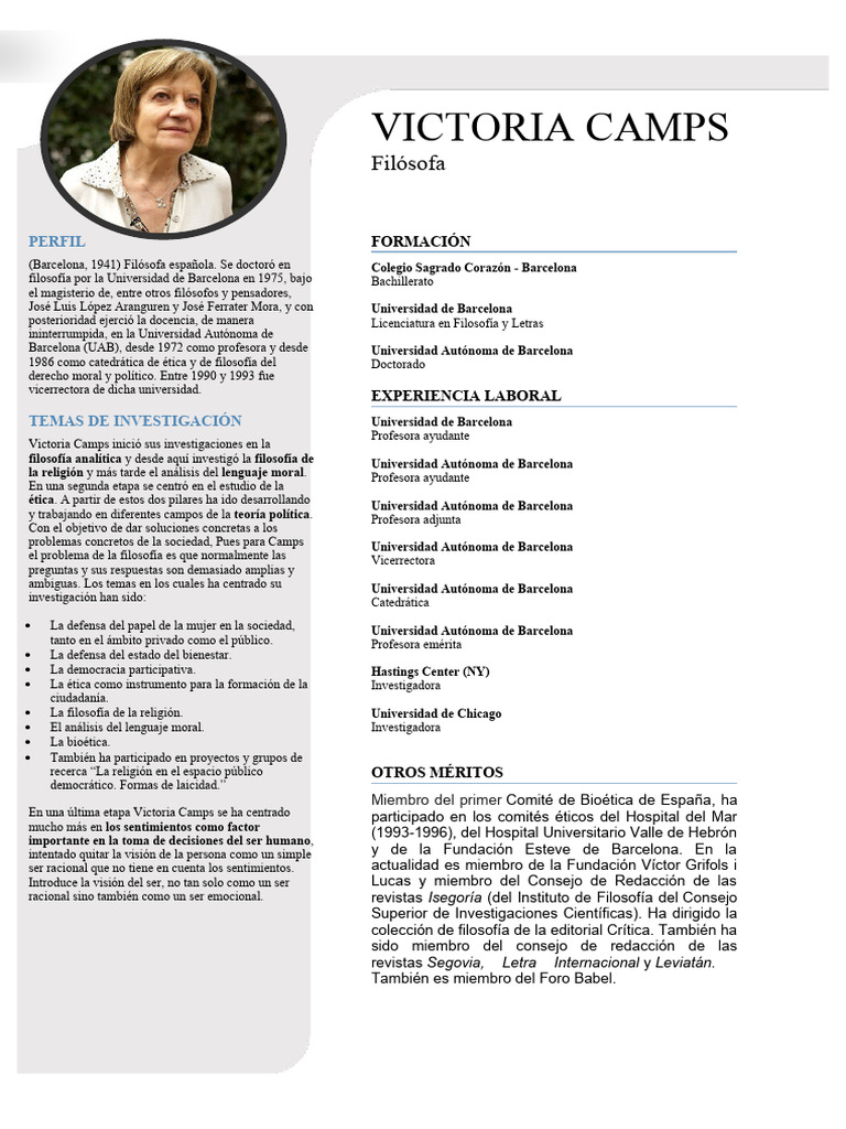 Victoria Camps: Ética y Filosofía Social | PDF | Filosofía