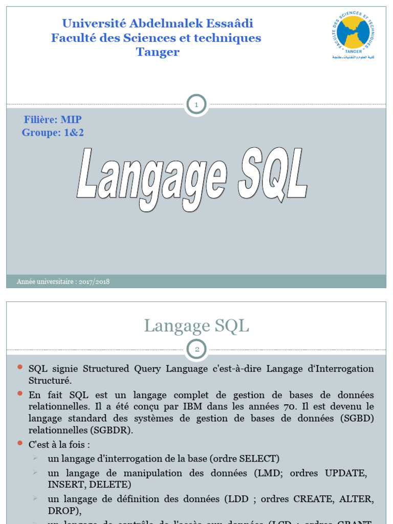 Cours SQL FSTT18 | PDF