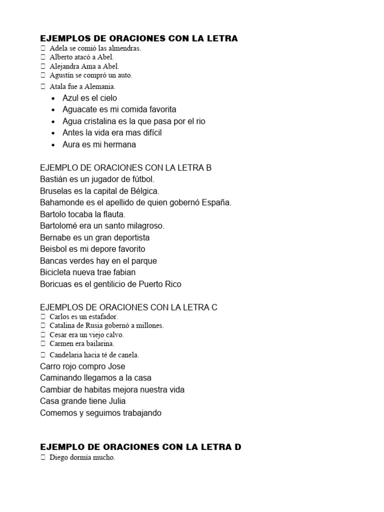Ejemplos de Oraciones Con La Letra | PDF