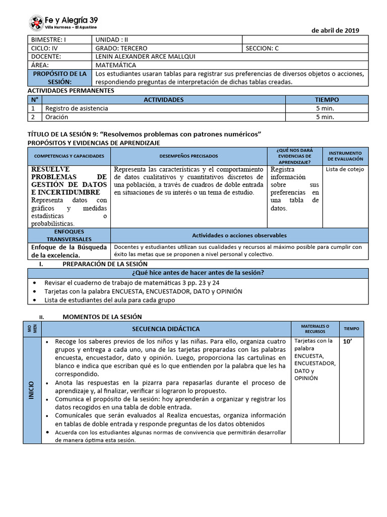 Sesion 9 Mate REGISTRA DATOS EN TABLAS | PDF