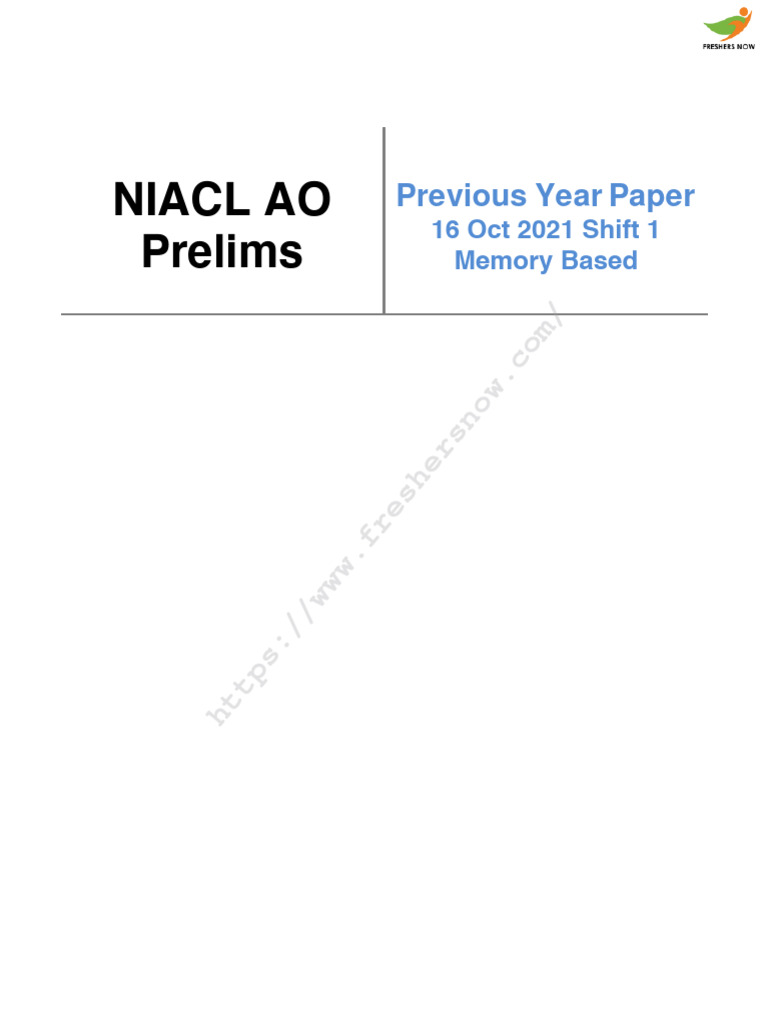 NIACL AO Prelims 2021 Memory-Based Paper | PDF