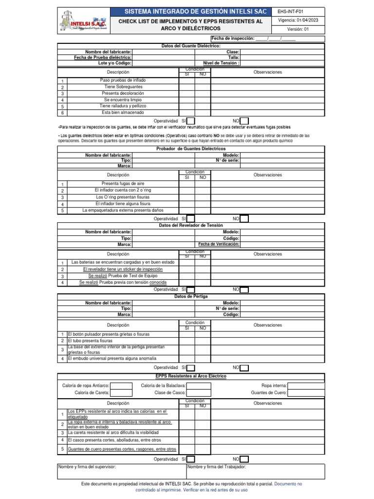 4.15.3. Check List de Implementos y Epps Dielectricos-2023 | PDF