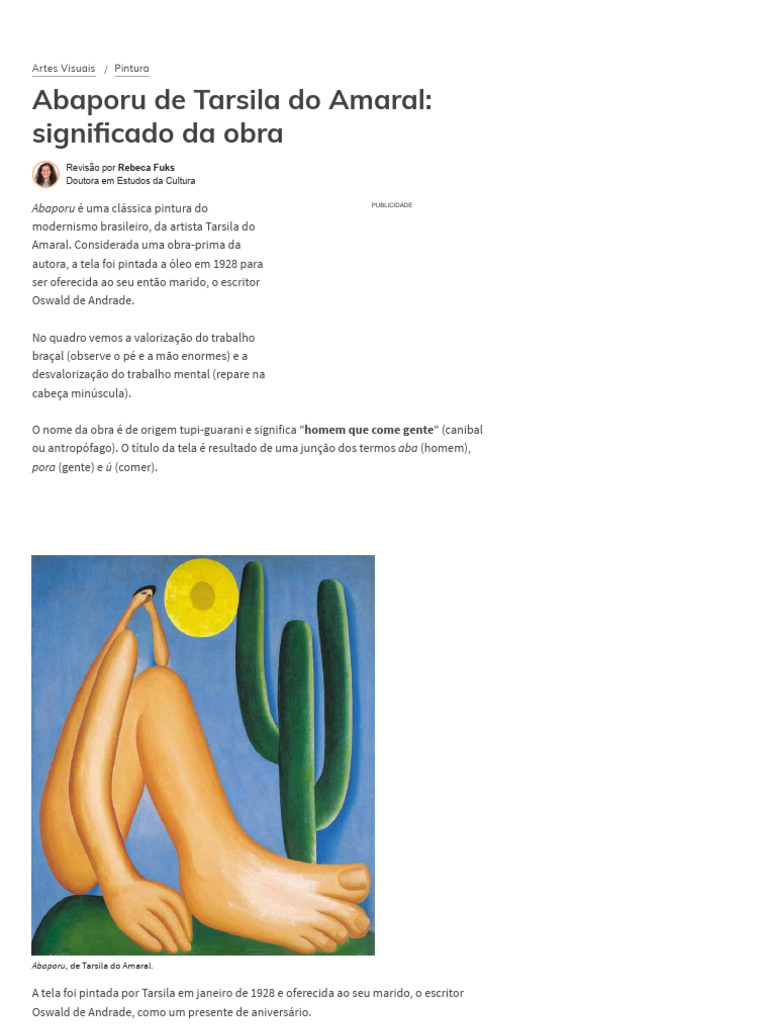 Abaporu de Tarsila Do Amaral - Significado Da Obra - Cultura Genial | PDF