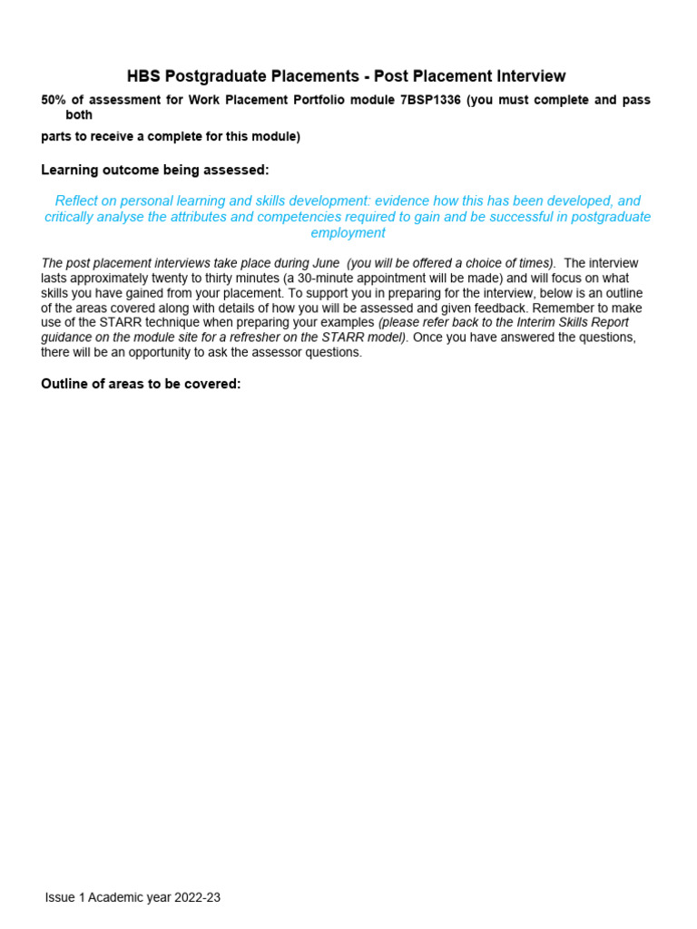 Post Placement Interview Guide for HBS | PDF | Learning | Experience