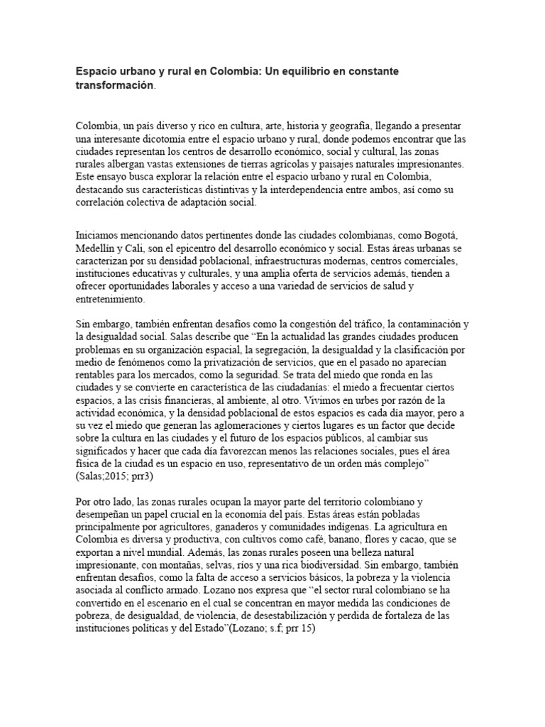 Ensayo Sobre El Espacio Urbano y Rural en Colombia | PDF Ensayo Sobre El Espacio Urbano y Rural en Colombia | PDF