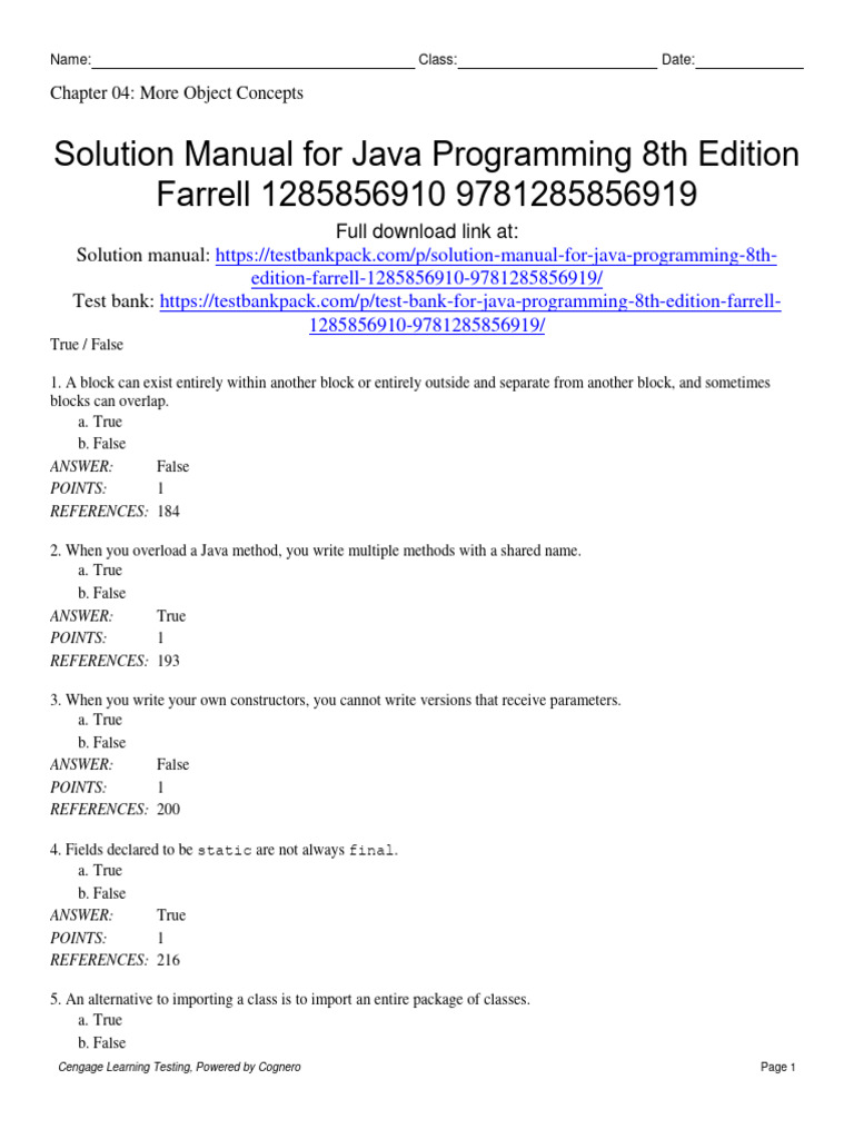 Java Programming 8th Edition Joyce Farrell Test Bank 1 Pdf Method Computer Programming