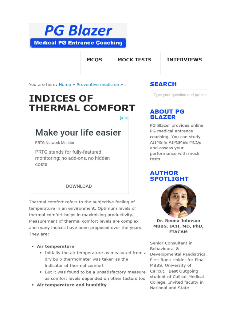 Thermal Comfort Index | PDF