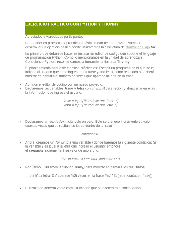 Ejercicio Práctico Con Python y Thonny | PDF