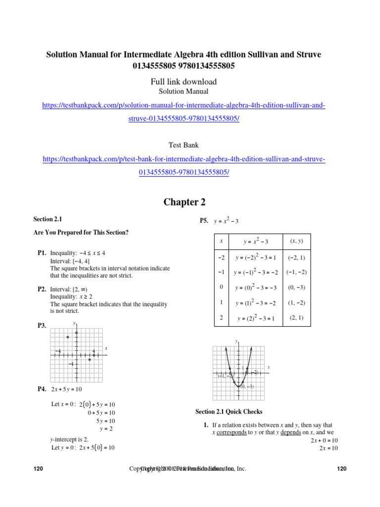 Solution Manual For Intermediate Algebra 4th Edition Sullivan and Struve 0134555805 ...