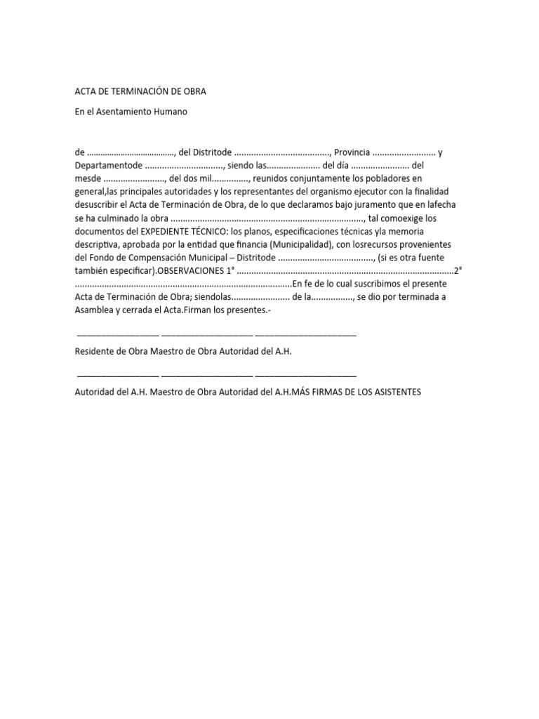 Acta De Fin De Obra