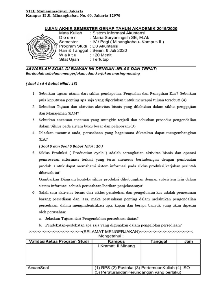 Soal Uas Sia D3 Akuntansi | PDF