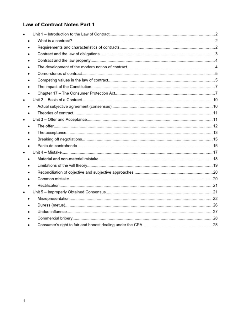 Contract Notes Part 1 | PDF | Law