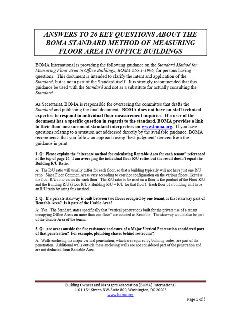 BOMA Floor Area Measurement FAQs | PDF