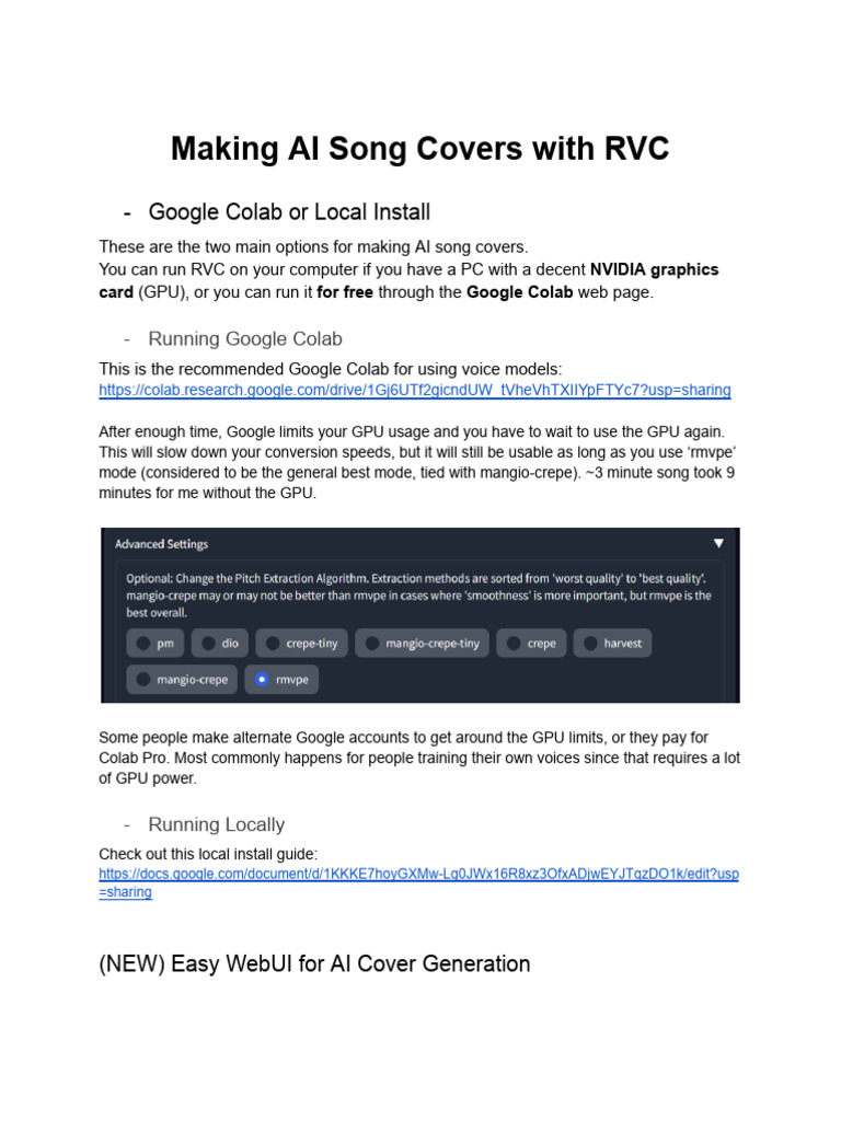 RVC v2 AI Cover Guide (By Kalomaze) | PDF