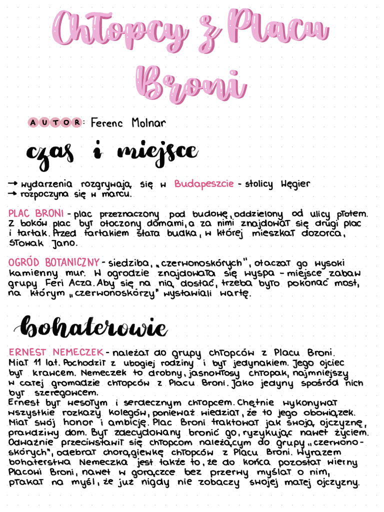 Notatki Chłopcy Z Placu Broni | PDF
