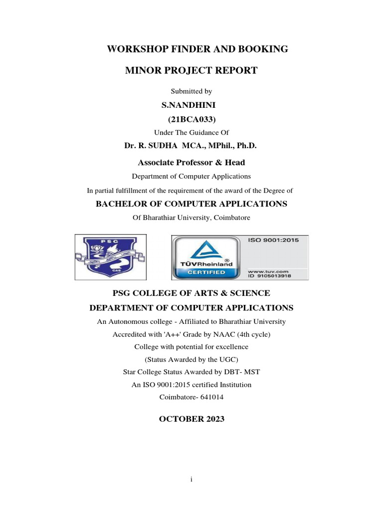 Workshop Finder and Booking Minor Project Report: S.Nandhini (21BCA033) | PDF | My Sql ...