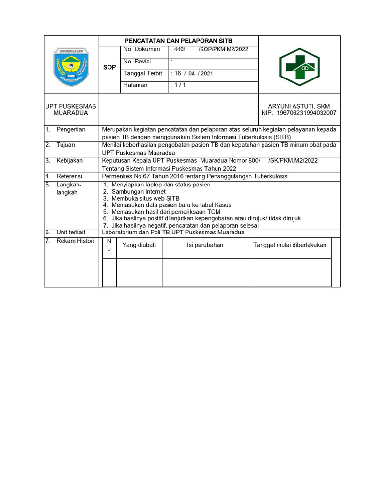 Sop Pencatatan Dan Pelaporan Program Penanggulangan TB | PDF | Pengelolaan Keuangan & Uang