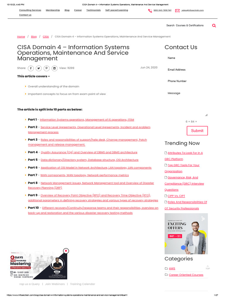 CISA Domain 4 - Information Systems Operations, Maintenance and Service ...