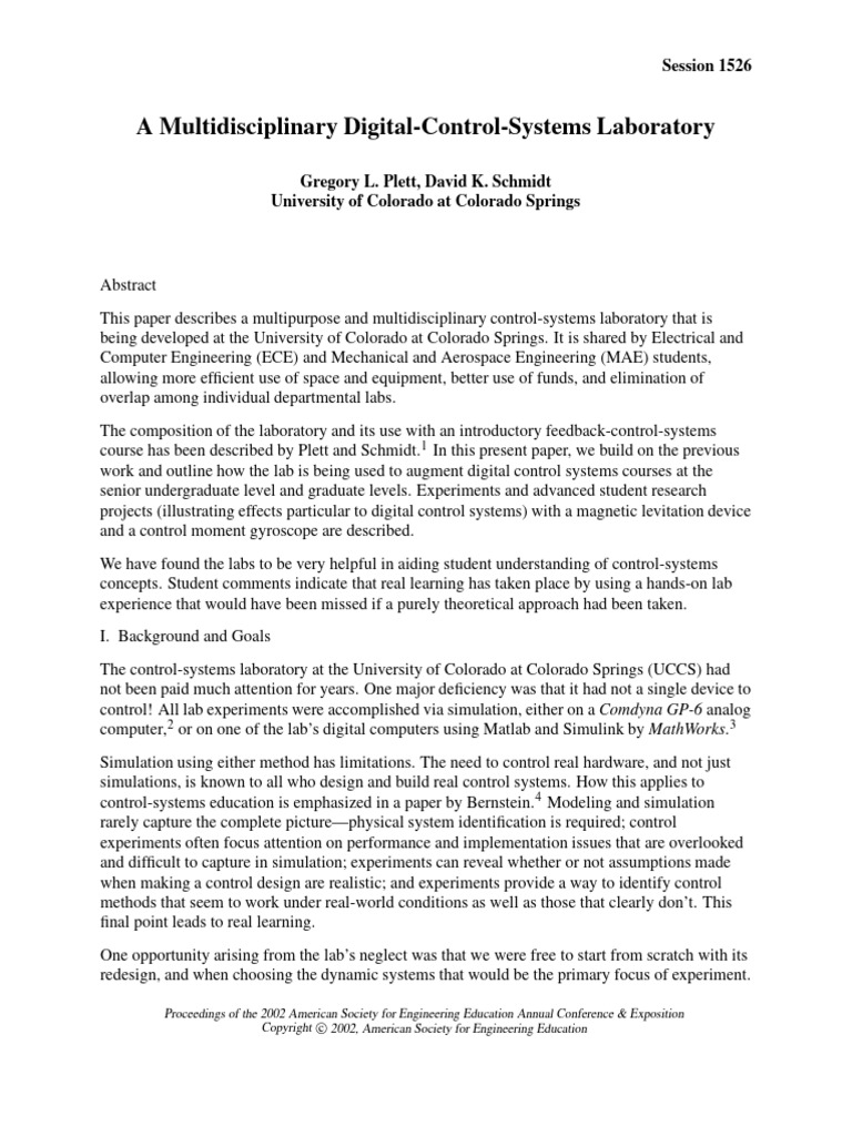 A Multidisciplinary Digital-Control-Systems Labora | PDF | Computers ...