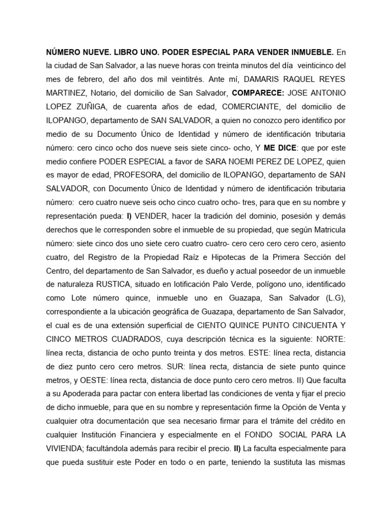 9.poder Especial para Vender Inmueble | PDF