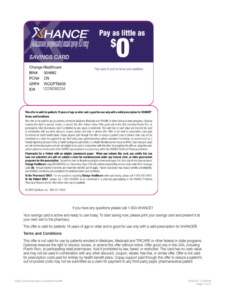 XHANCE® (Fluticasone Propionate) - Official Copay Card Sites ...