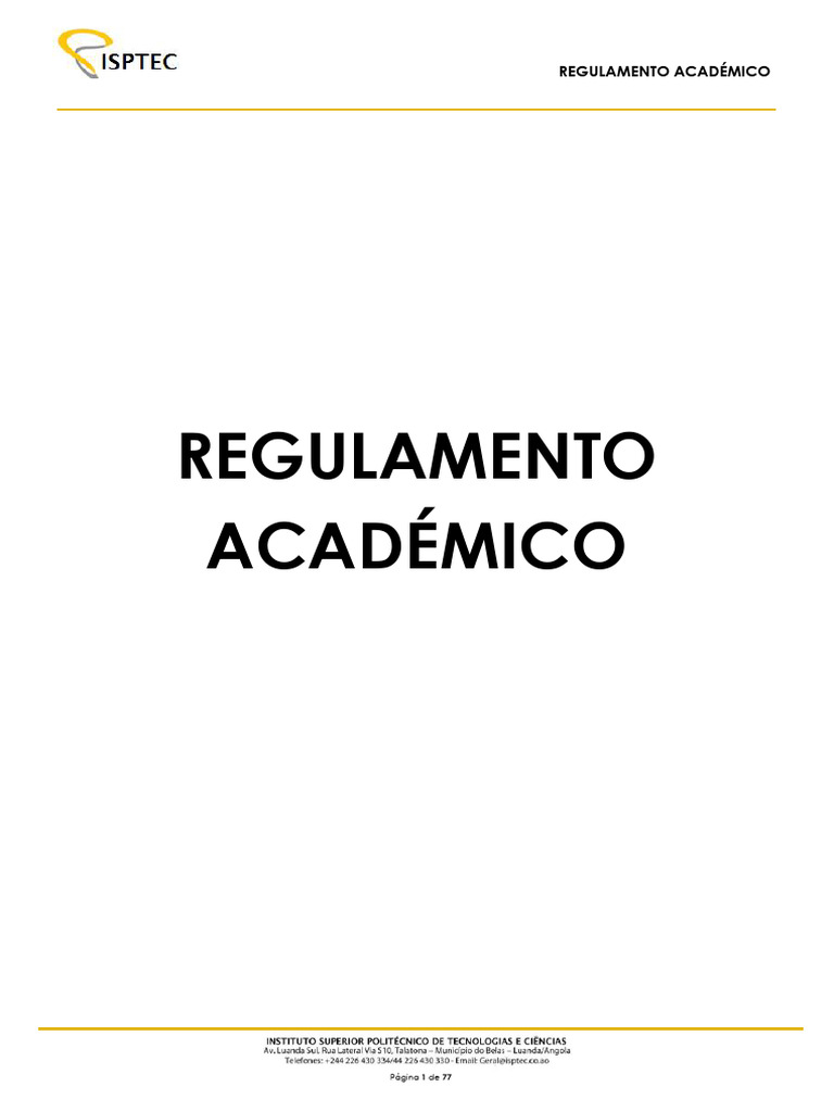 Regulamento Academico ISPTEC 2017 | PDF