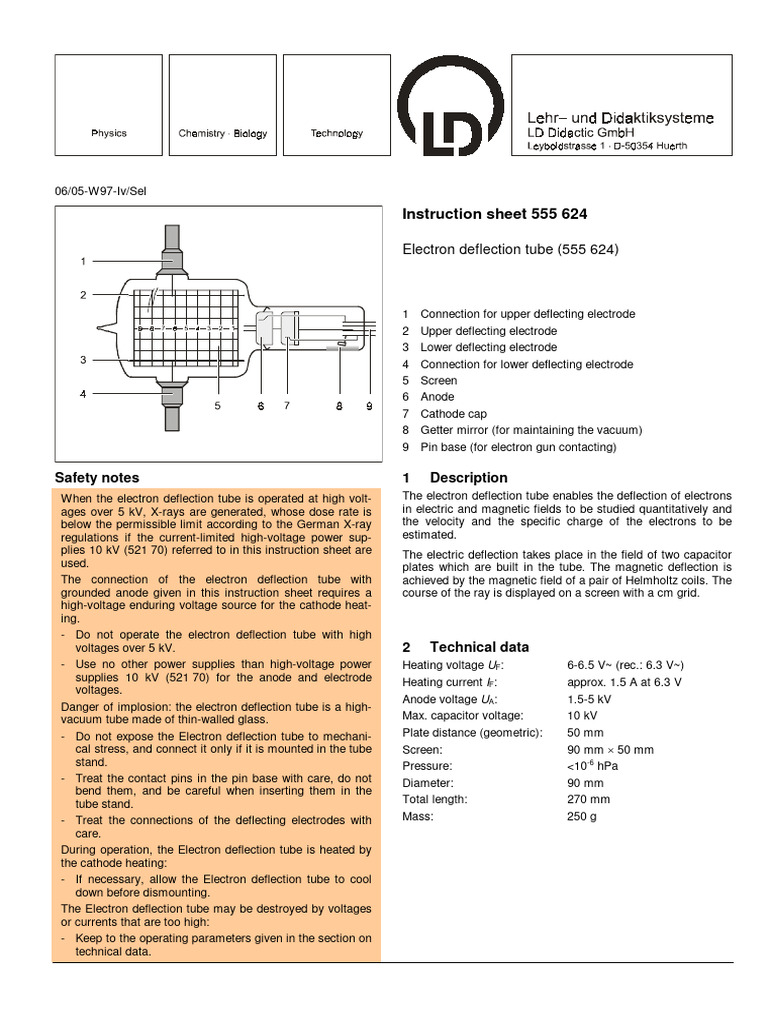 Leybold Electron Deflection Tube Instruction Sheet | PDF | Technology ...