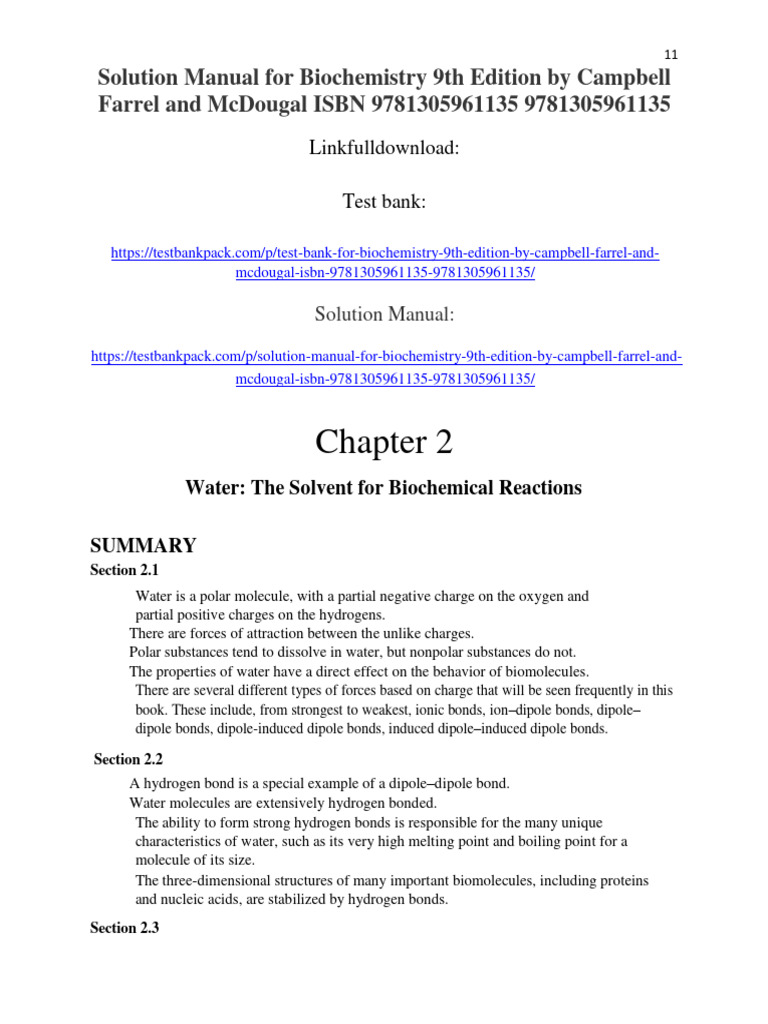 Solution Manual For Biochemistry 9th Edition by Campbell Farrel and ...