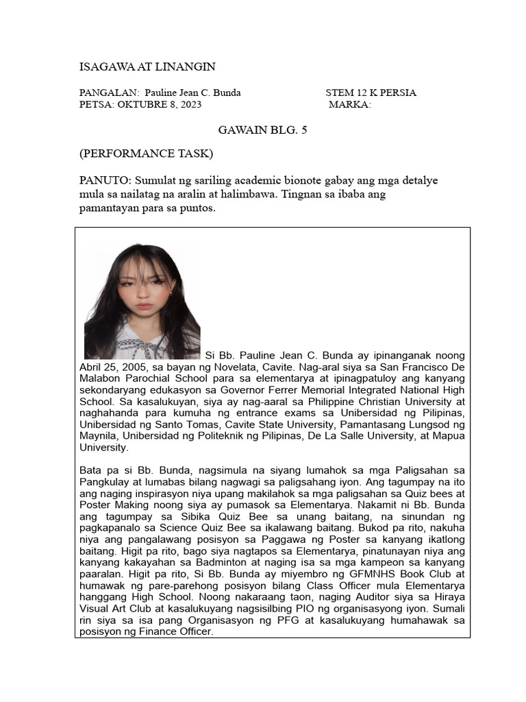 Bionote Template 1 | PDF