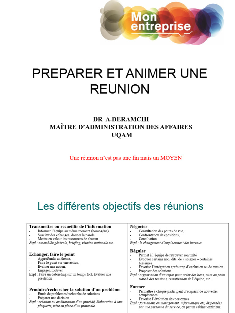 Préparer Et Animer Une Réunion | PDF