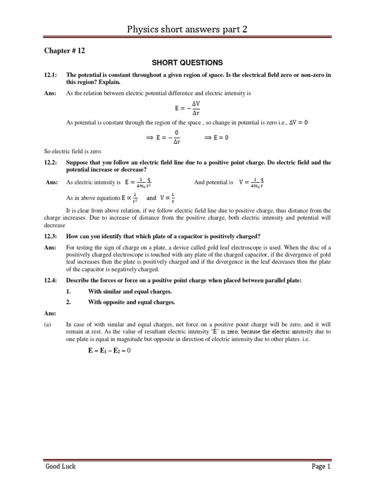 2nd Year Physics S.qs CH 12 To CH 16 | PDF