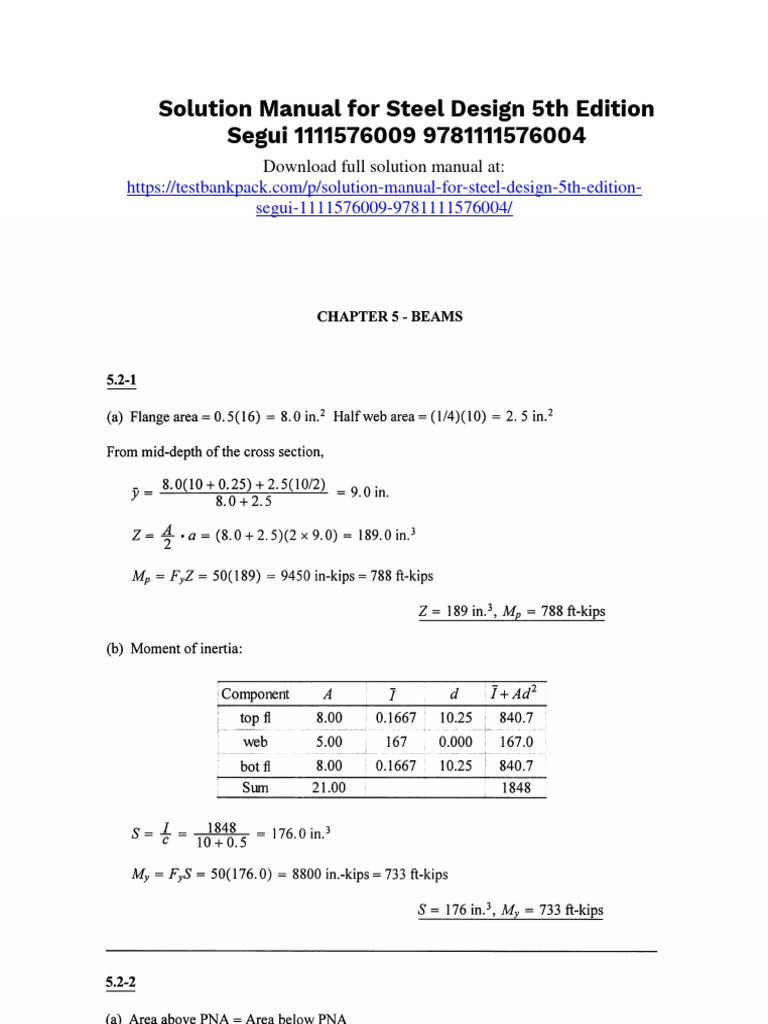 Steel Design 5th Edition Segui Solutions Manual 1 | PDF