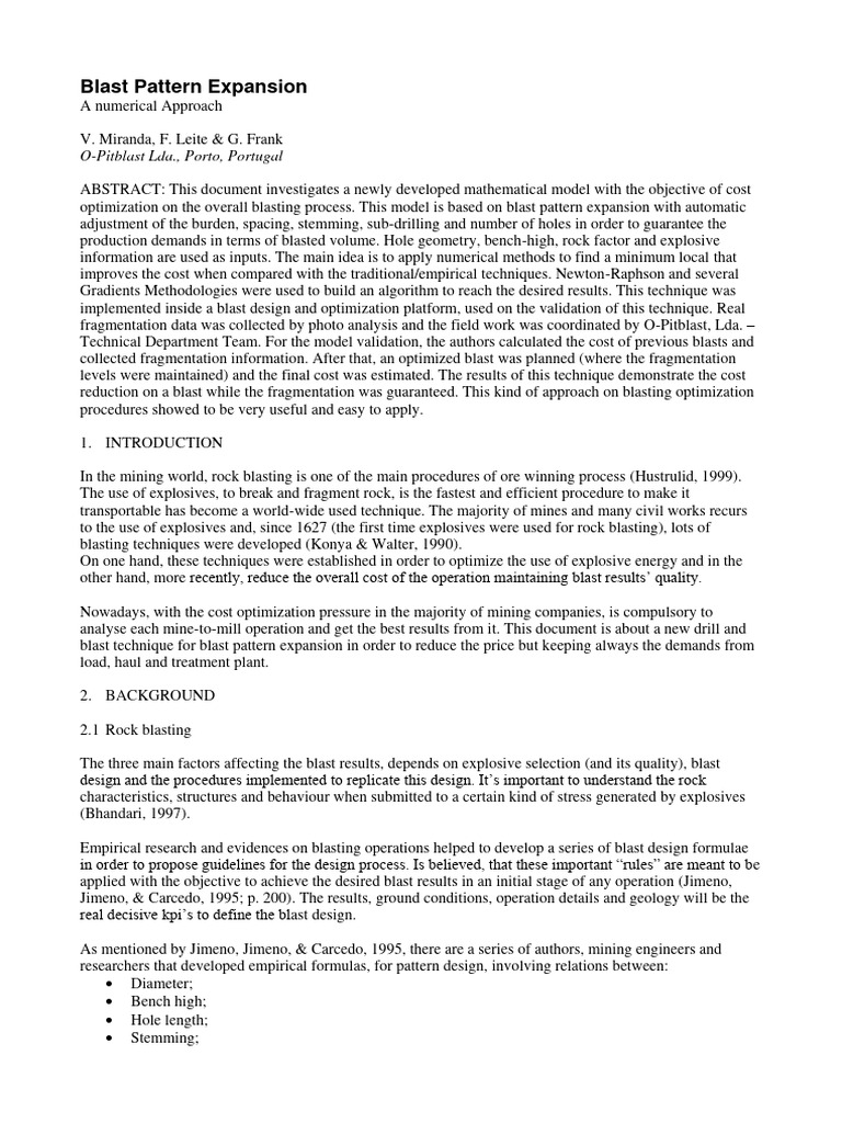 Blast Pattern Expansion: O-Pitblast Lda., Porto, Portugal | PDF