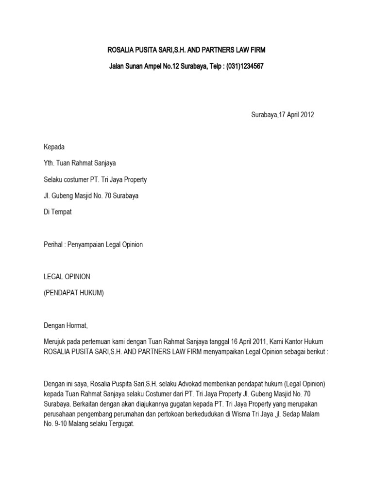 Contoh Legal Opinion Wanprestasi | PDF