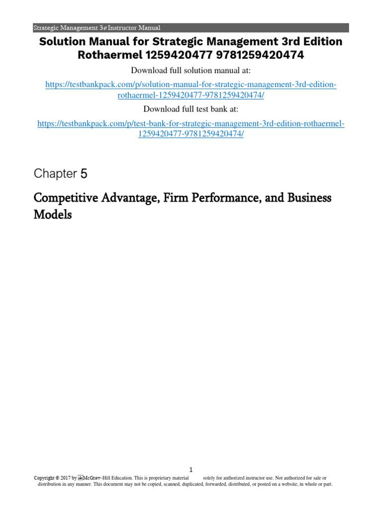 Strategic Management 3rd Edition Rothaermel Solutions Manual 1 | PDF ...