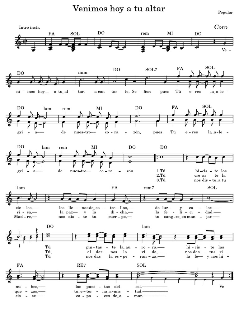 Venimos Hoy A Tu Altar en 1 Pag | PDF