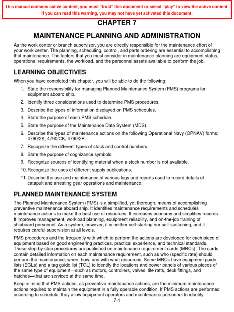 Maintenance Planning and Administration: Learning Objectives | PDF