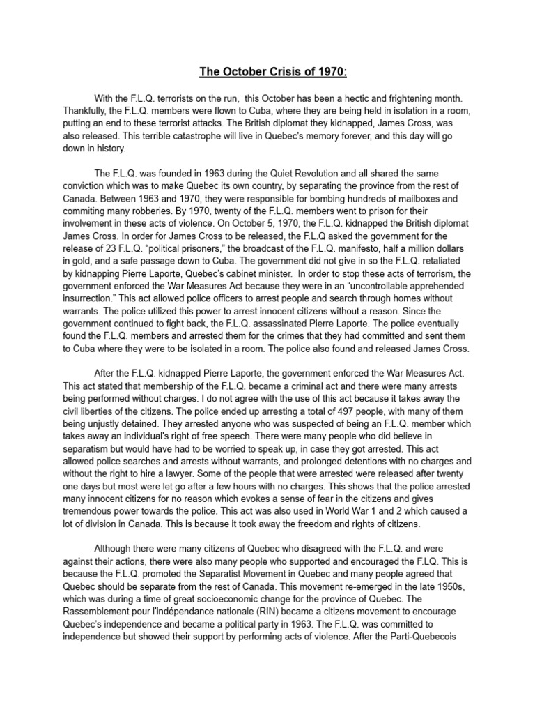 The October Crisis of 1970 Explained | PDF | Police | Justice