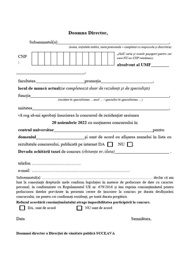 Cerere Rezidentiat DSP Suceava | PDF