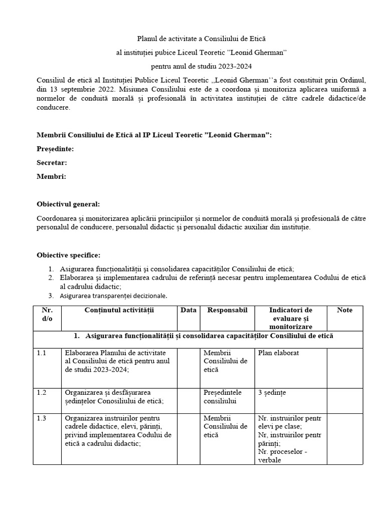 Plan de activitate 23-24 | PDF