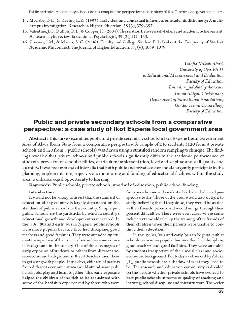 Public and Private Secondary Schools From A Comparative Perspective A ...