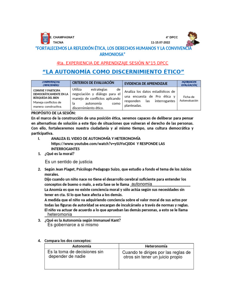 Sesión 15 DPCC 4° | PDF