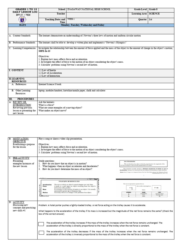 Science 8 DLL W1 | PDF