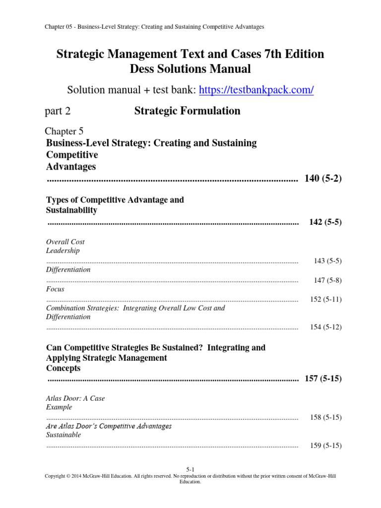 Strategic Management Text and Cases 7th Edition Dess Solutions Manual 1 | PDF