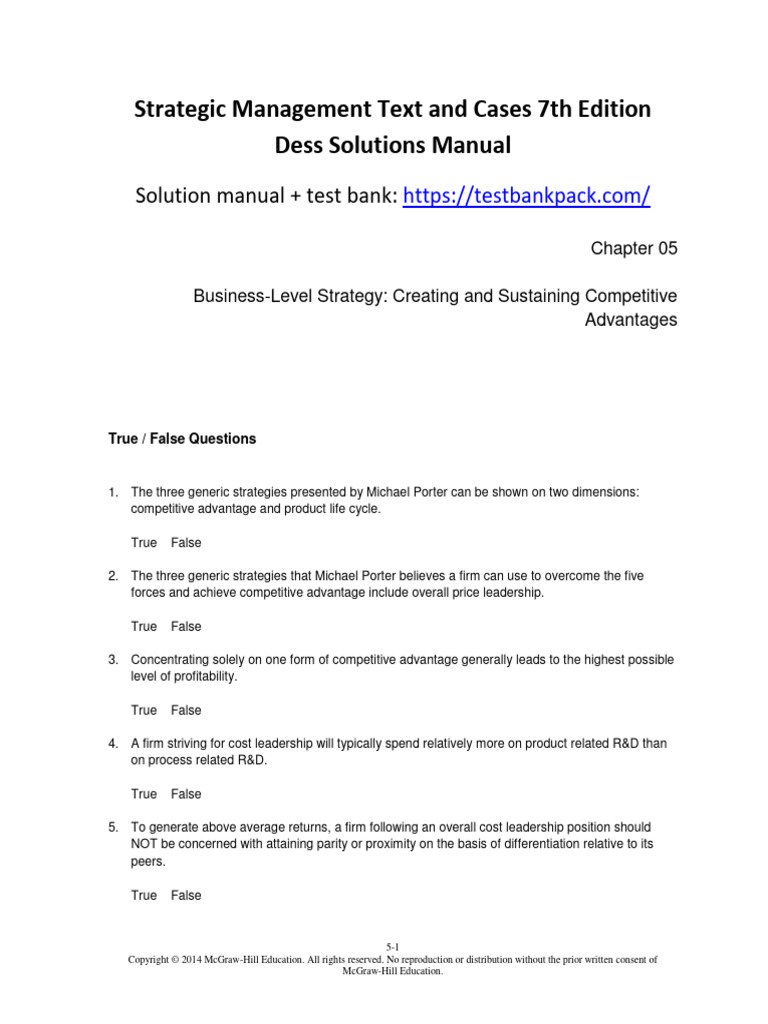 Strategic Management Text and Cases 7th Edition Dess Test Bank 1 | PDF Strategic Management Text and Cases 7th Edition Dess Test Bank 1 | PDF