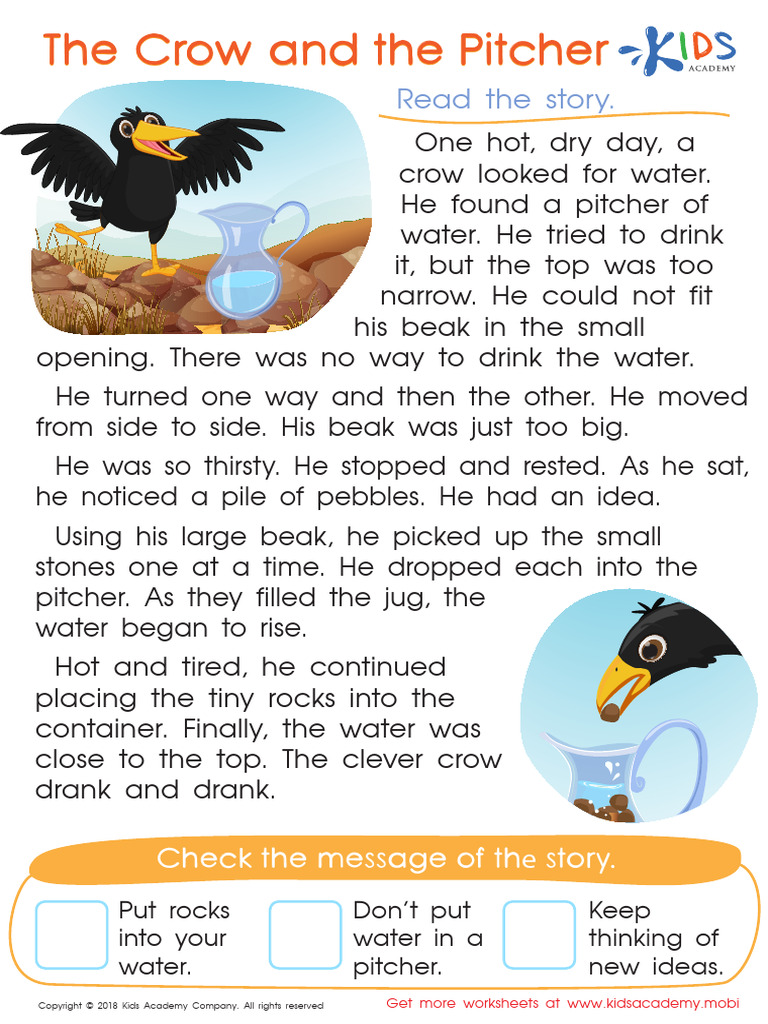 grade-2-the-crow-and-the-pitcher-worksheet | PDF