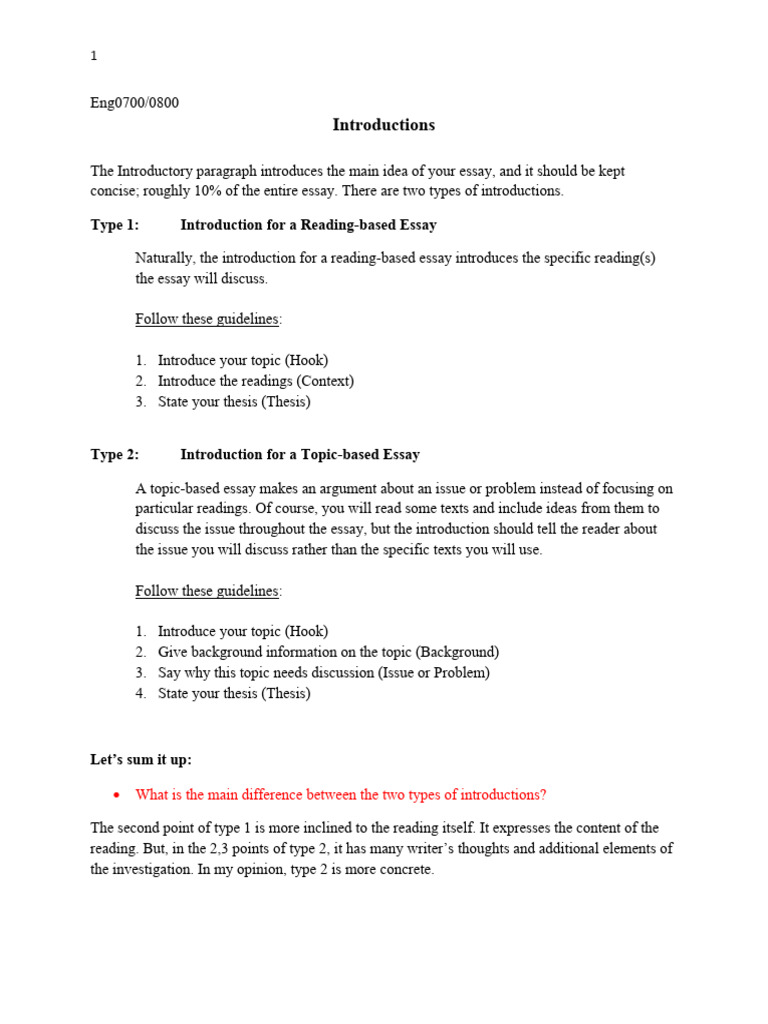 Introduction Paragraph Guidelines | PDF